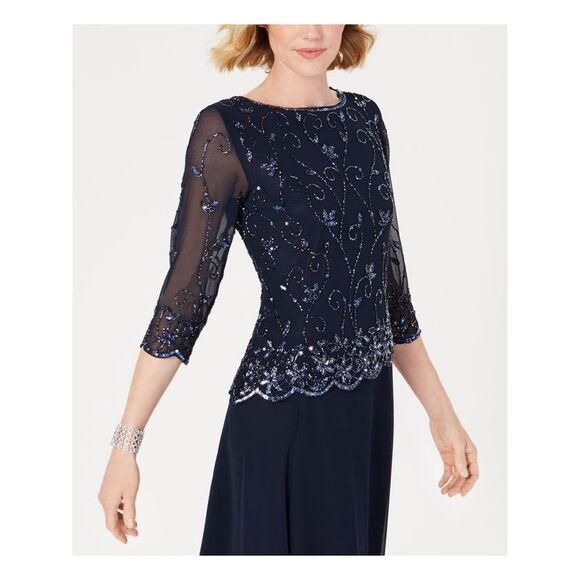 J Kara | Dresses | Nwt Jkara Womens Navy 34 Sleeve Jewel Neck Maxi ...